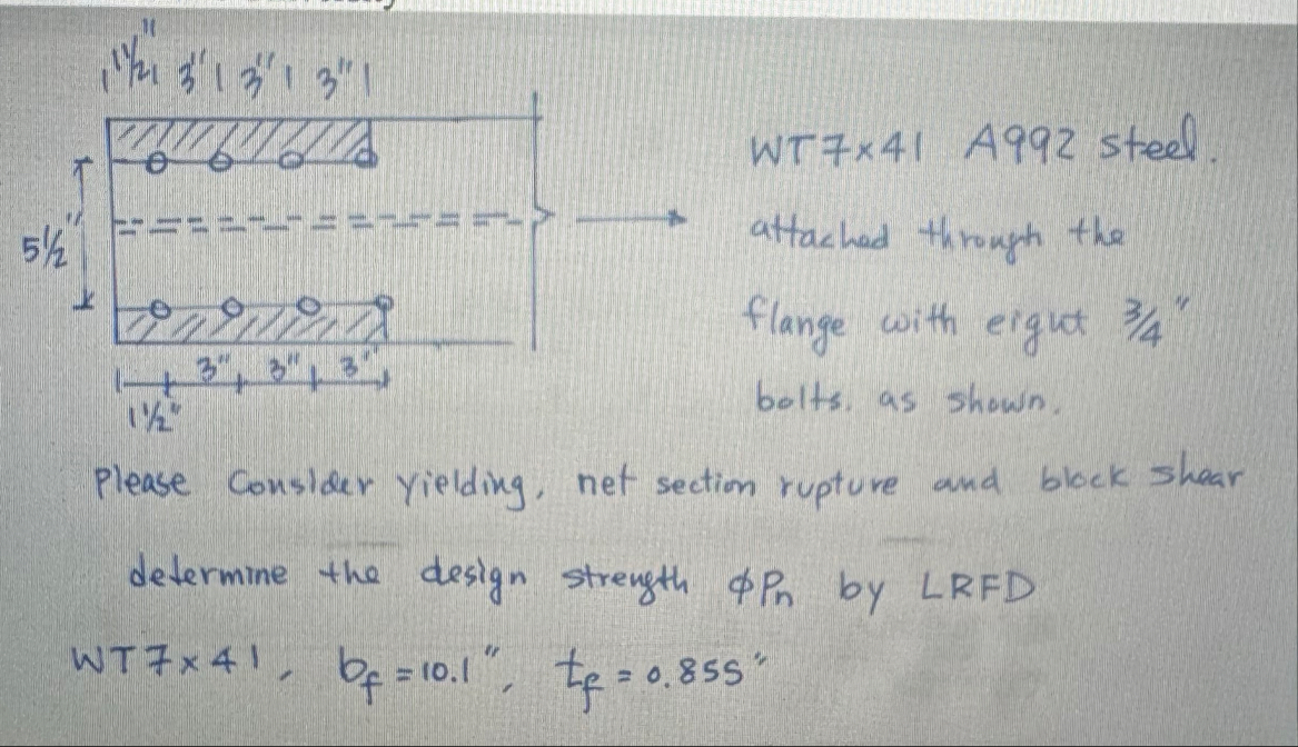 Solved .v''WT7×41 ﻿A992 ﻿steel. attached through the flange | Chegg.com
