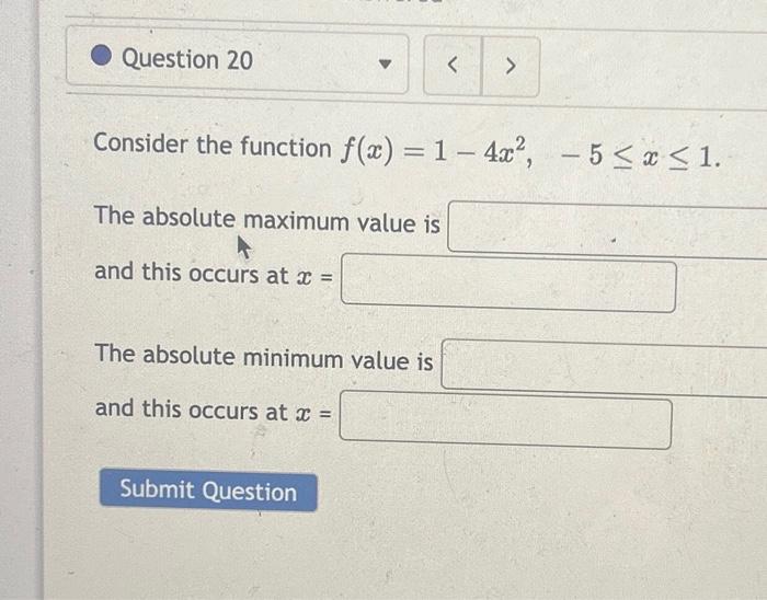 Solved Consider the function f(x)=1−4x2,−5≤x≤1 The absolute | Chegg.com