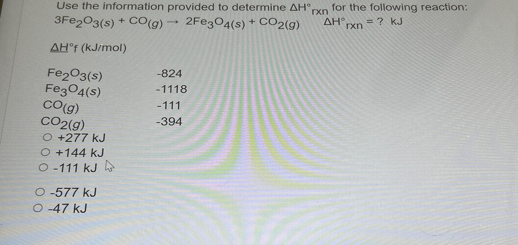 Solved Use the information provided to determine ΔH°?rxn | Chegg.com