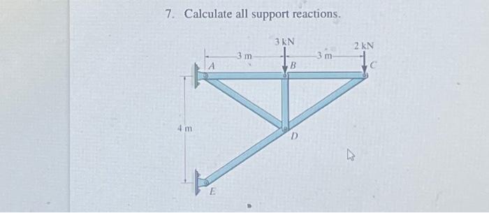 Solved 7. Calculate all support reactions. 4 m E 3 m 3 kN B | Chegg.com