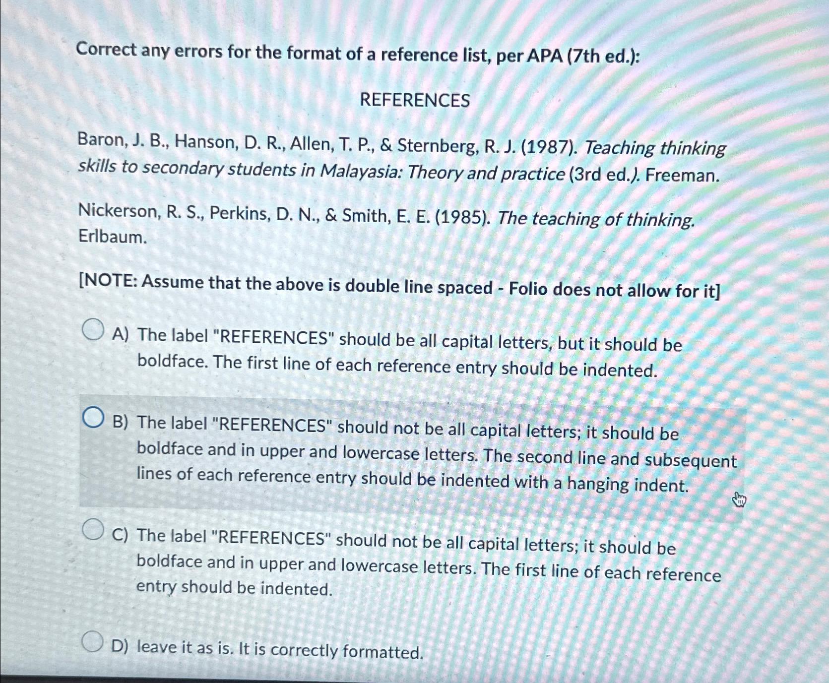 Solved Correct any errors for the format of a reference | Chegg.com