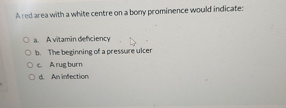 Solved A red area with a white centre on a bony prominence | Chegg.com
