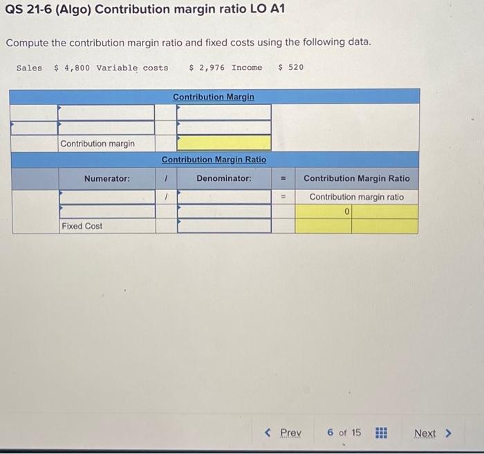 Solved QS 21-6 (Algo) Contribution margin ratio LO A1 | Chegg.com