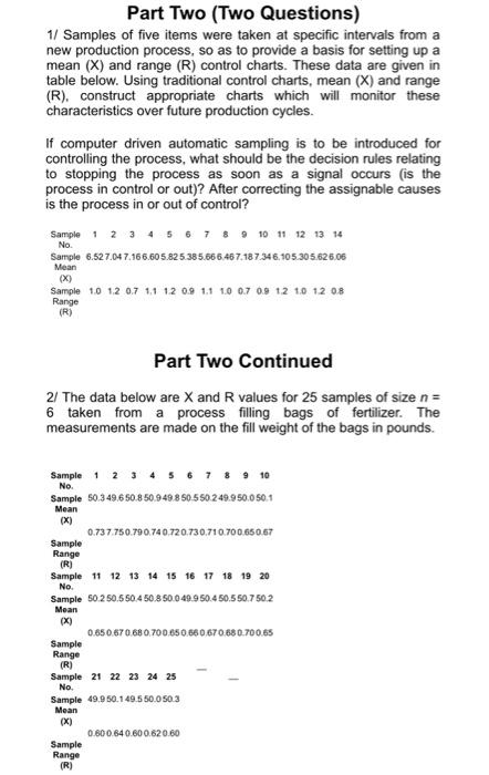 Solved Part Two (Two Questions) 11 Samples of five items | Chegg.com