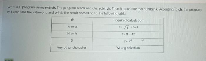 Solved Write A C Program Using Switch The Program Reads One