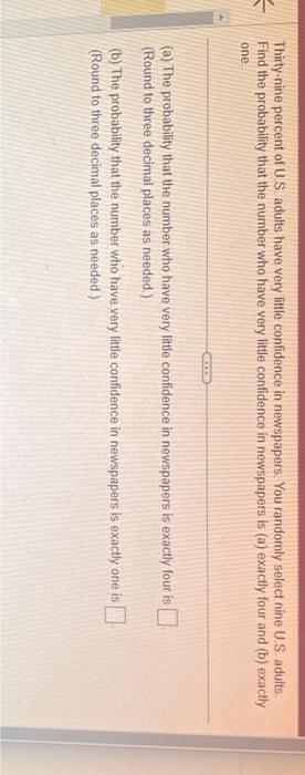 Solved Thirty-nine percent of U.S adults have very little | Chegg.com