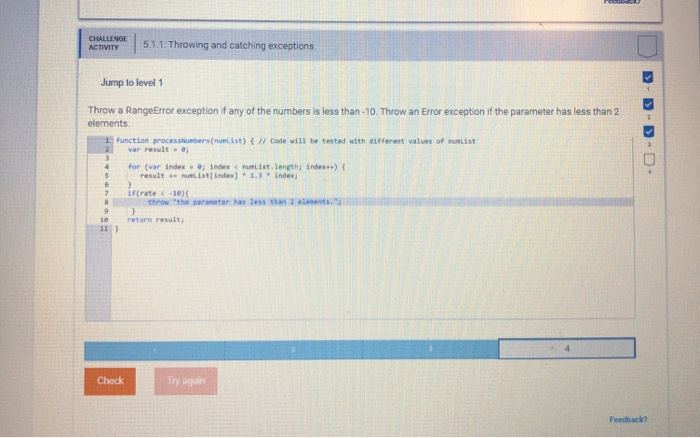 Solved CHALLENGE ACTIVITY 5.1.1: Throwing and catching | Chegg.com