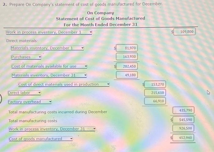 Solved Manufacturing Income Statement, Statement of Cost of | Chegg.com