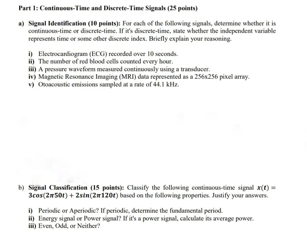 Solved Part 1: Continuous-Time and Discrete-Time Signals | Chegg.com