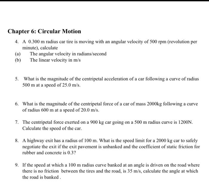 Solved Chapter 6: Circular Motion 4. A 0.300 m radius car | Chegg.com