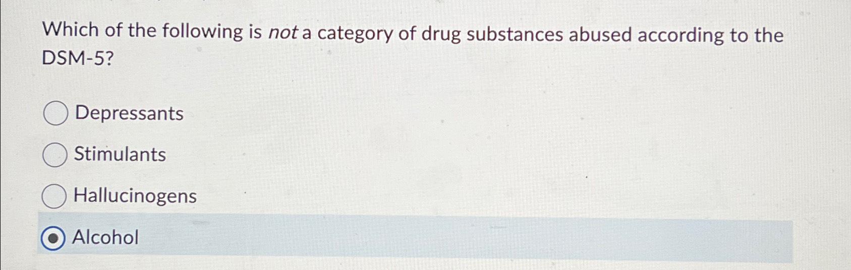 Solved Which of the following is not a category of drug | Chegg.com