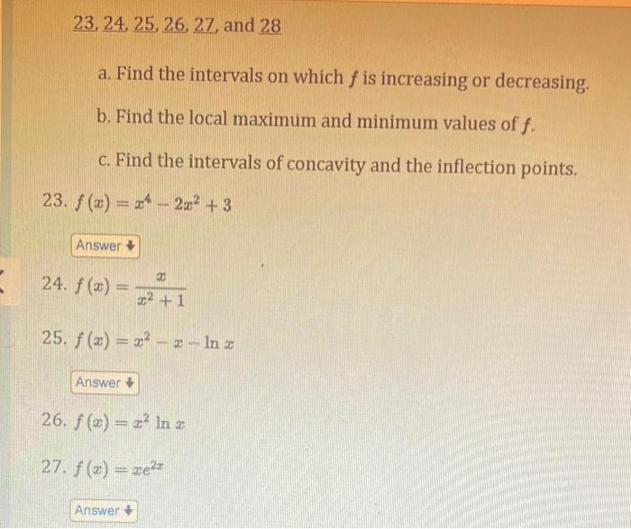 Solved 23,24,25,26,27, and 28 a. Find the intervals on which | Chegg.com