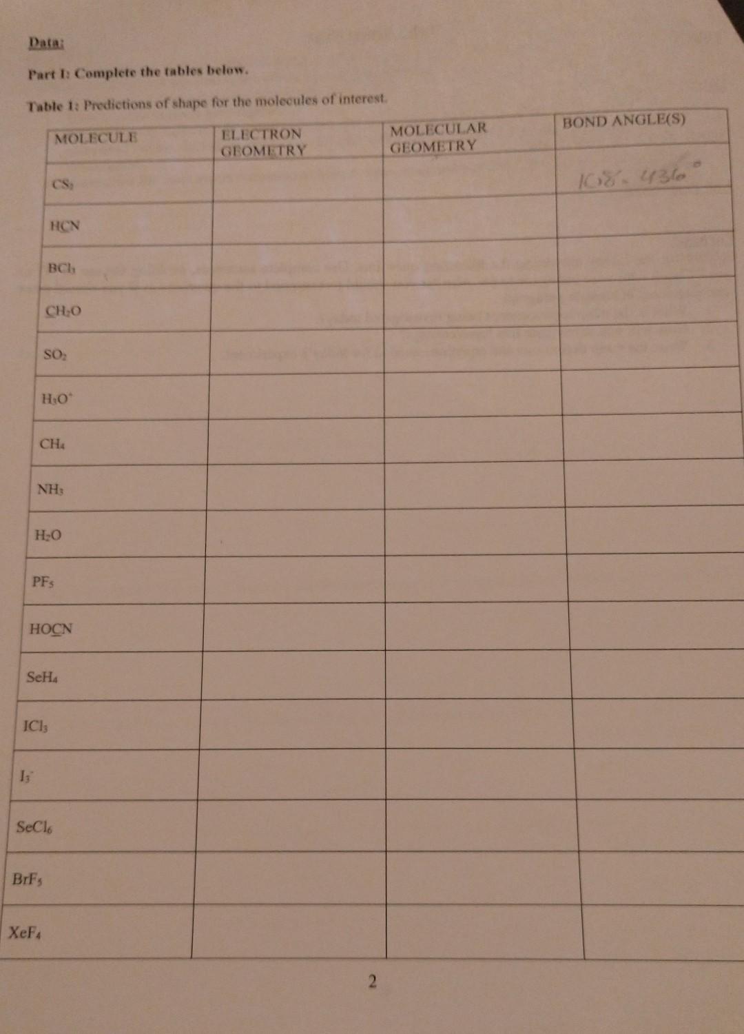 Solved Part 1: Complete the tables below. Table 1: | Chegg.com