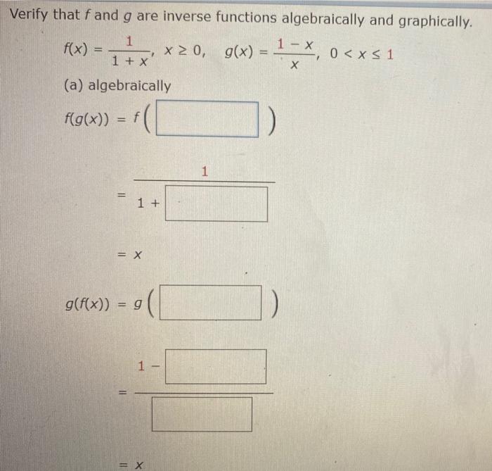 Solved Verify that f and g are inverse functions | Chegg.com