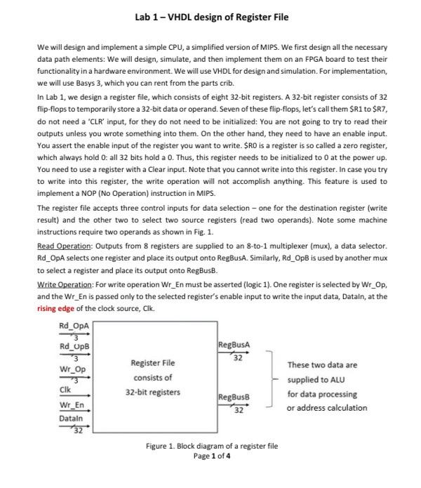 Solved We will design and implement a simple CPU, a | Chegg.com