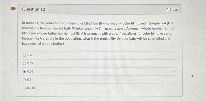 Solved Question 12 In humans, the genes for red-green color | Chegg.com