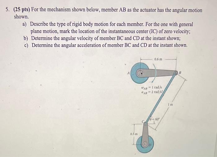 Solved 5. (25 pts) For the mechanism shown below, member AB | Chegg.com