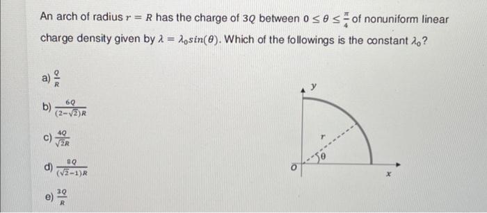 Solved An arch of radius r=R has the charge of 3Q between | Chegg.com