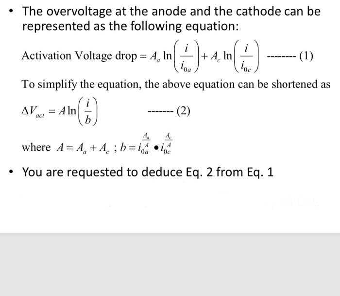 Solved The overvoltage at the anode and the cathode can be | Chegg.com