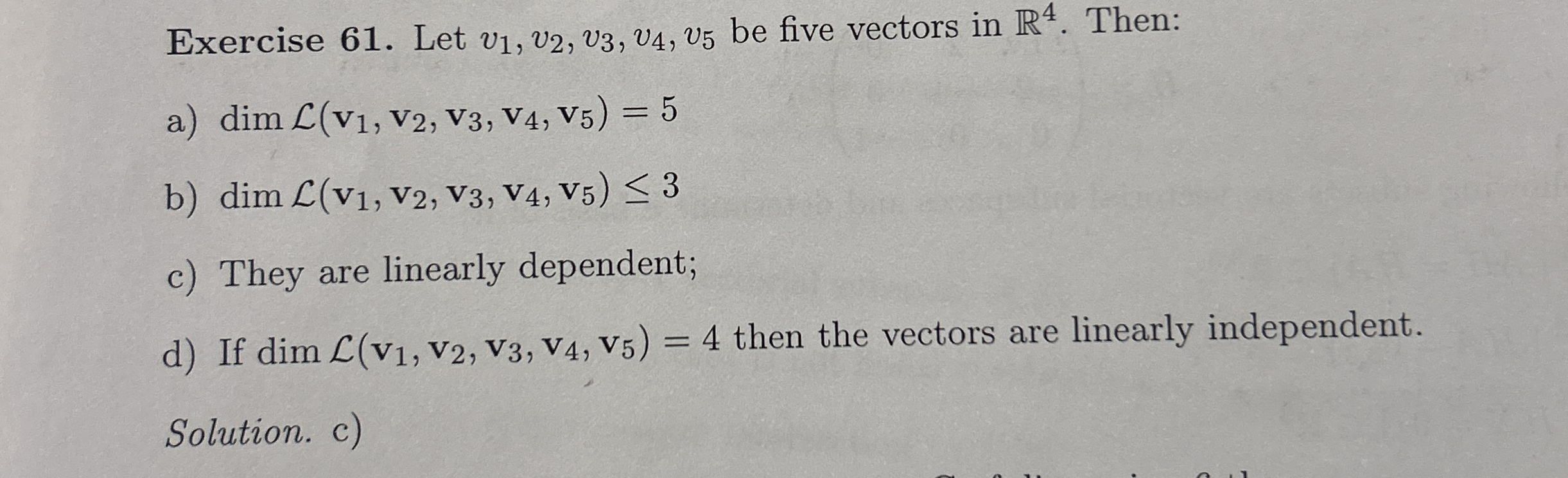 Solved Exercise 61. ﻿Let v1,v2,v3,v4,v5 ﻿be five vectors in | Chegg.com