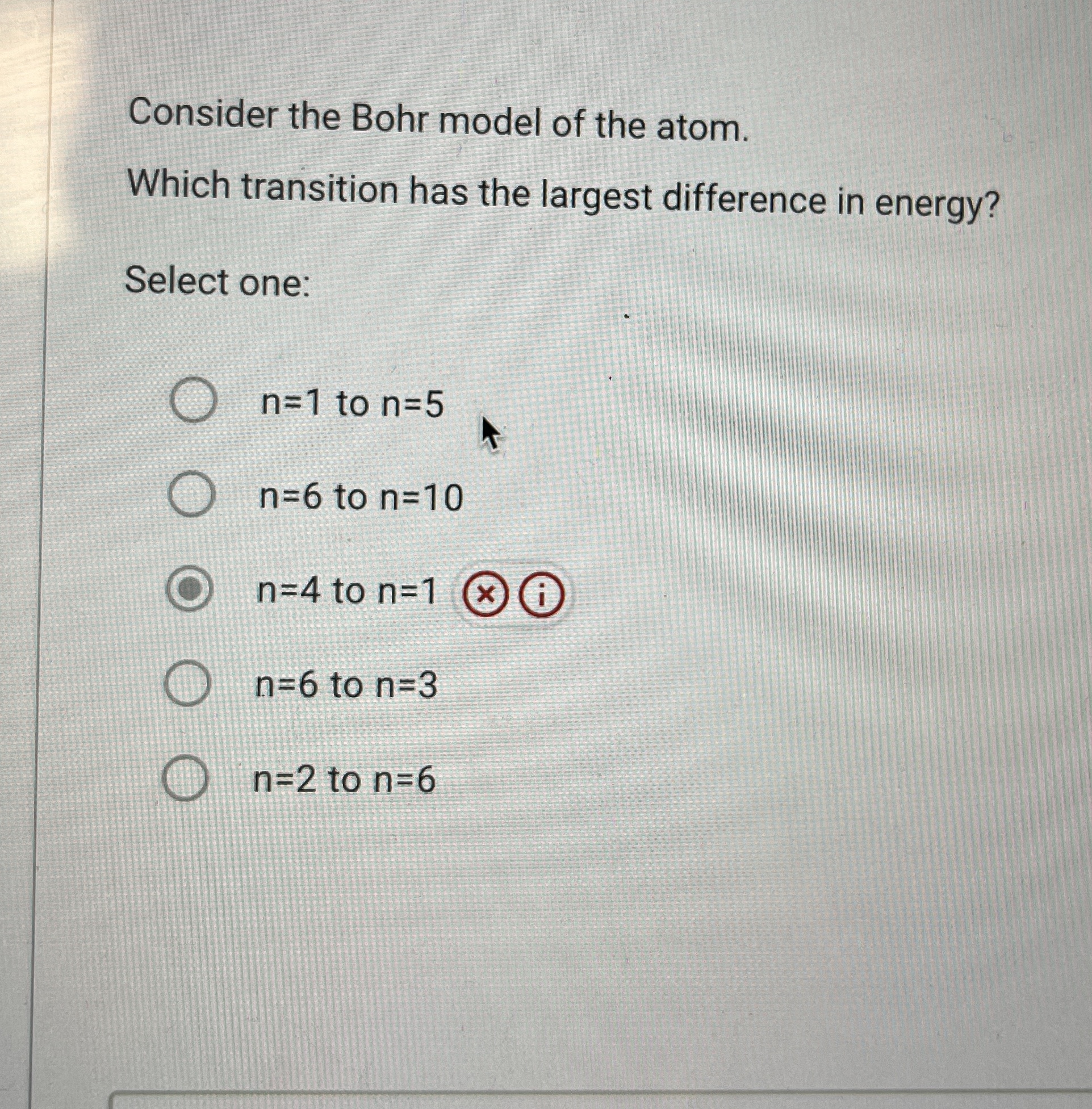 Solved Consider the Bohr model of the atom.Which transition | Chegg.com