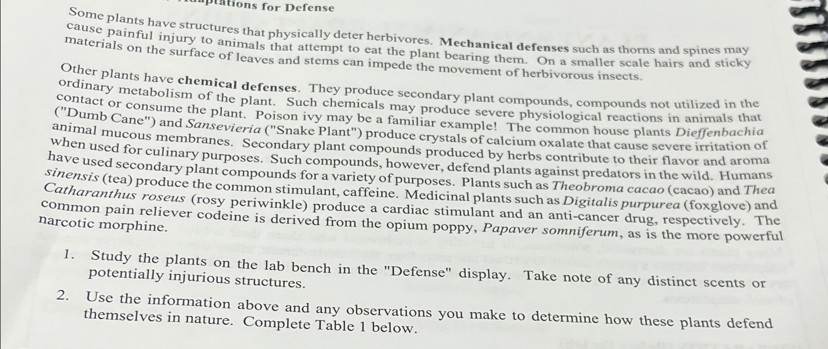 Solved for Defense\\nSome plants have structures that | Chegg.com