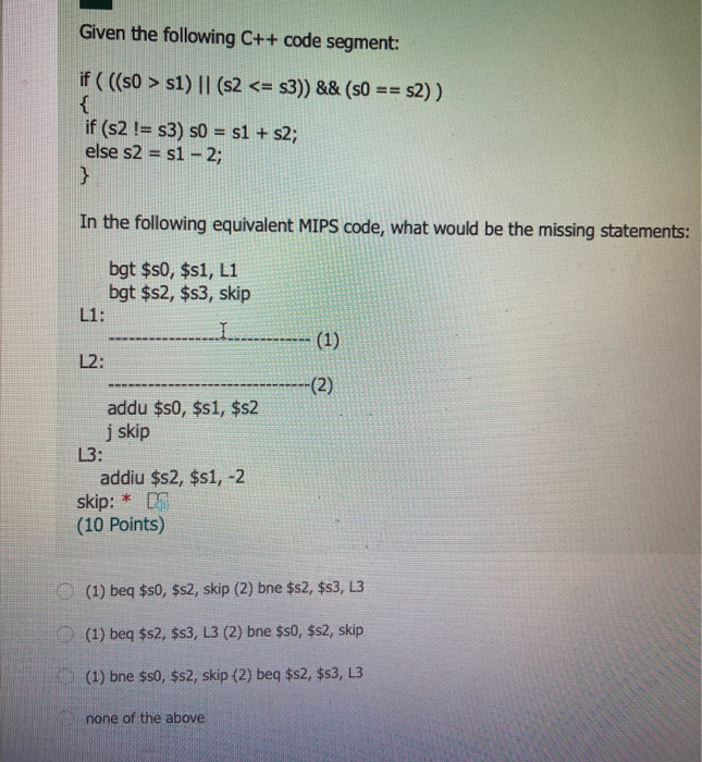Solved Given The Following C Code Segment If S0 Sl 