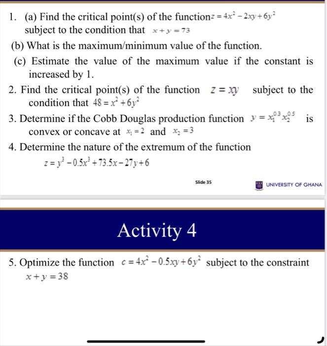 1. (a) Find the critical point(s) of the function | Chegg.com