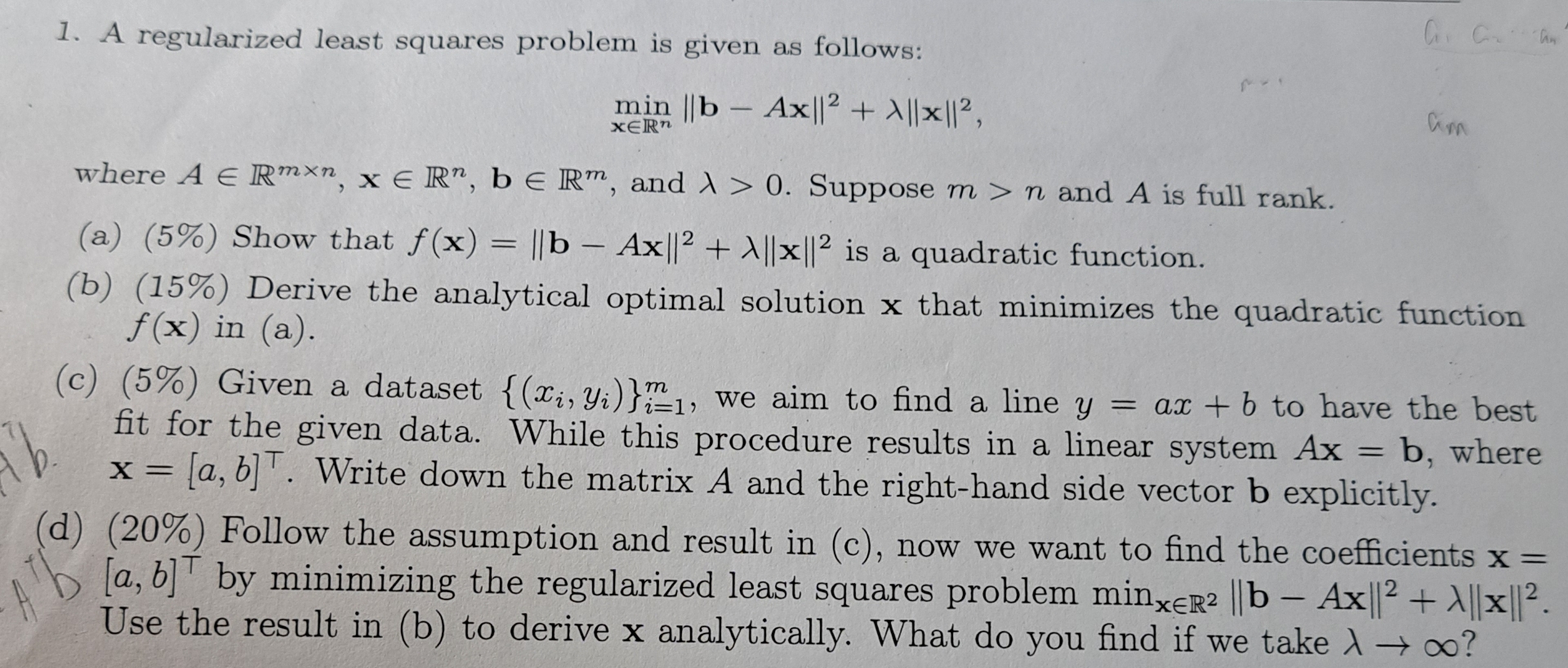 Solved A regularized least squares problem is given as | Chegg.com