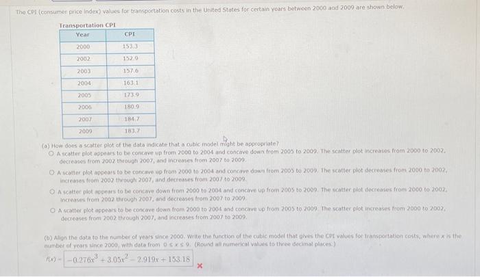 Solved The CPI (consumer price index) values for | Chegg.com