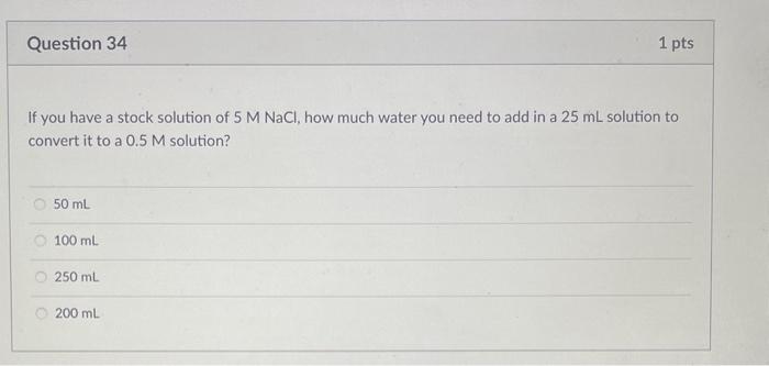 Solved If you have a stock solution of 5MNaCl, how much | Chegg.com