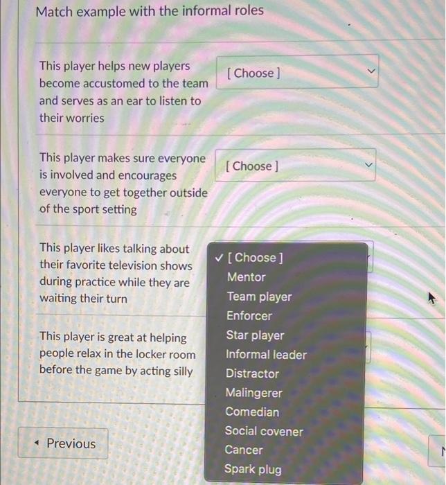 Solved Match example with the informal roles [Choose ] This | Chegg.com