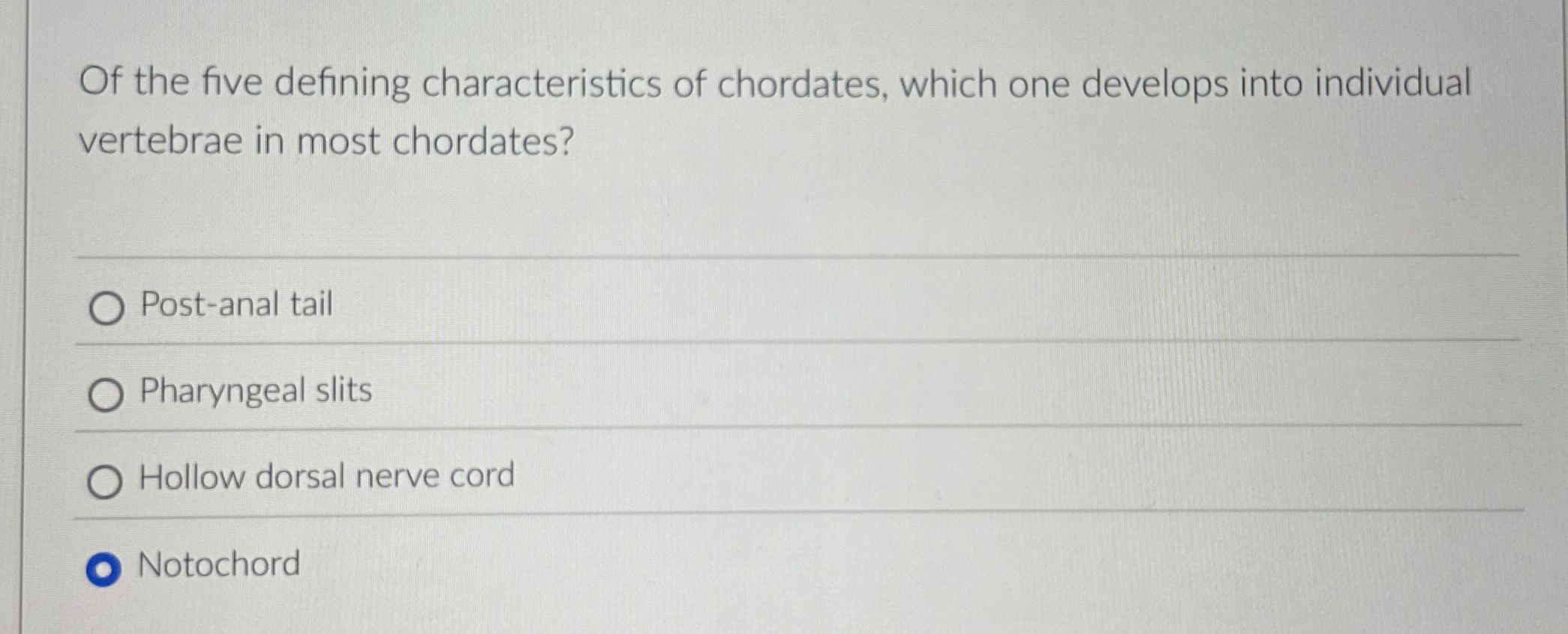 Solved Of the five defining characteristics of chordates, | Chegg.com