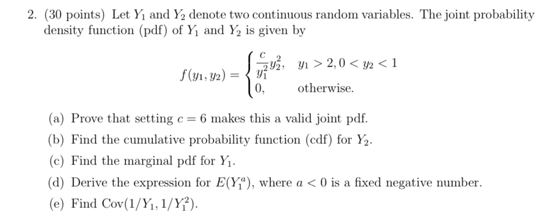 Solved (30 ﻿points) ﻿Let Y1 ﻿and Y2 ﻿denote two continuous | Chegg.com