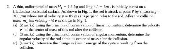 Solved 2. A thin, uniform rod of mass M1=1.2 kg and length | Chegg.com