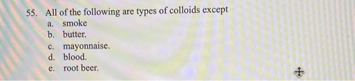 Solved 55. All of the following are types of colloids except | Chegg.com