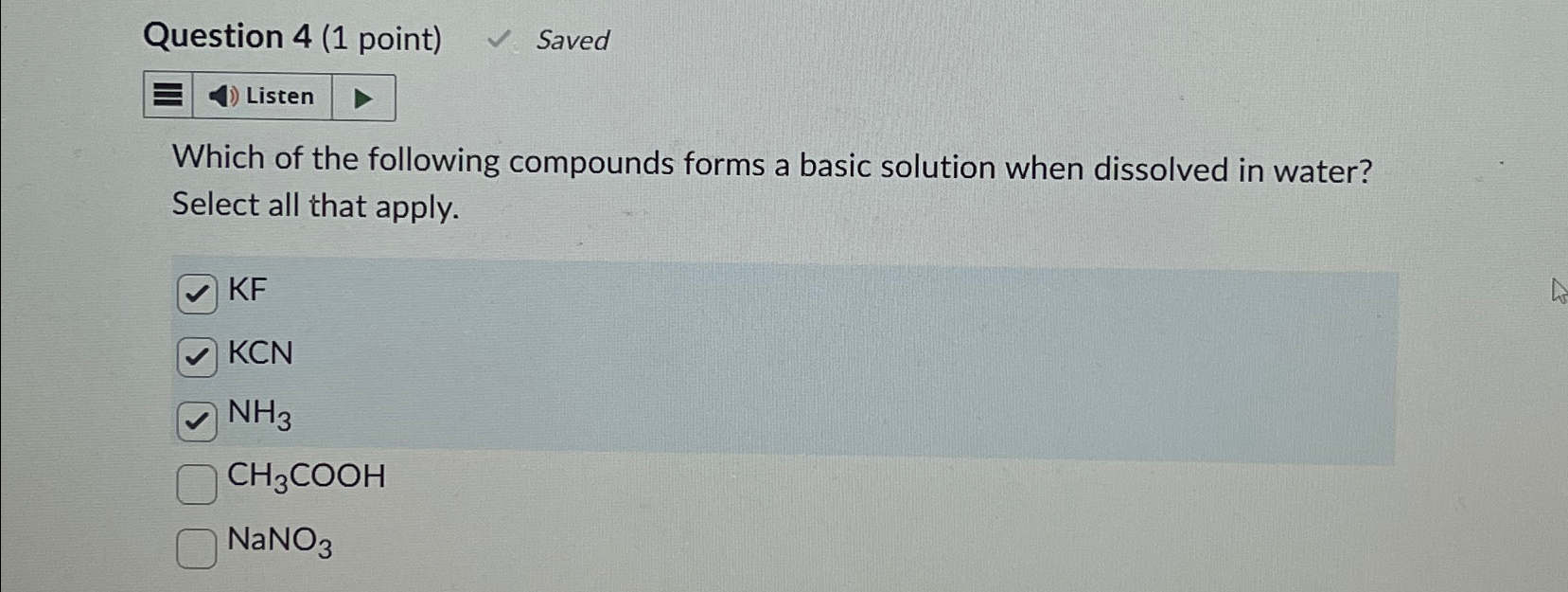 Solved Question 5 (1 ﻿point)ListenSelect all of the | Chegg.com