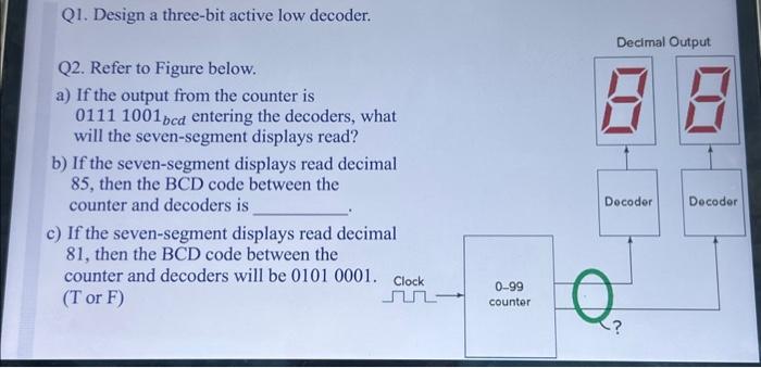 Solved Q1. Design a three-bit active low decoder. Q2. Refer | Chegg.com