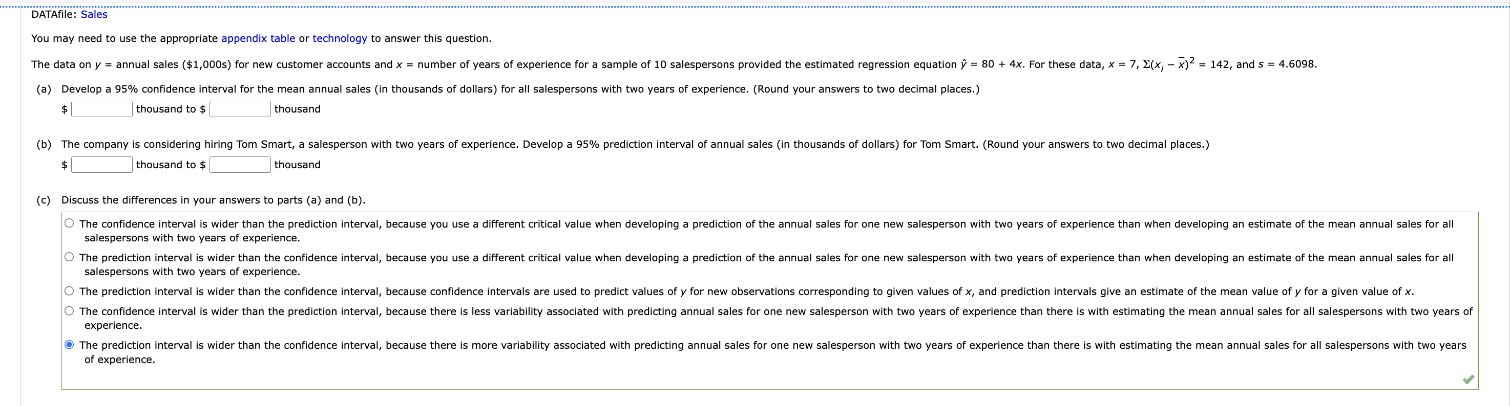 Solved DATAfile: SalesYou may need to use the appropriate | Chegg.com