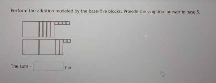 Solved Perform the addition modeled by the base-five blocks. | Chegg.com