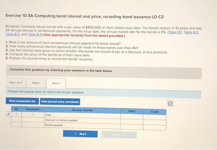 Solved Exercise 10-3A Computing bond interest and price; | Chegg.com