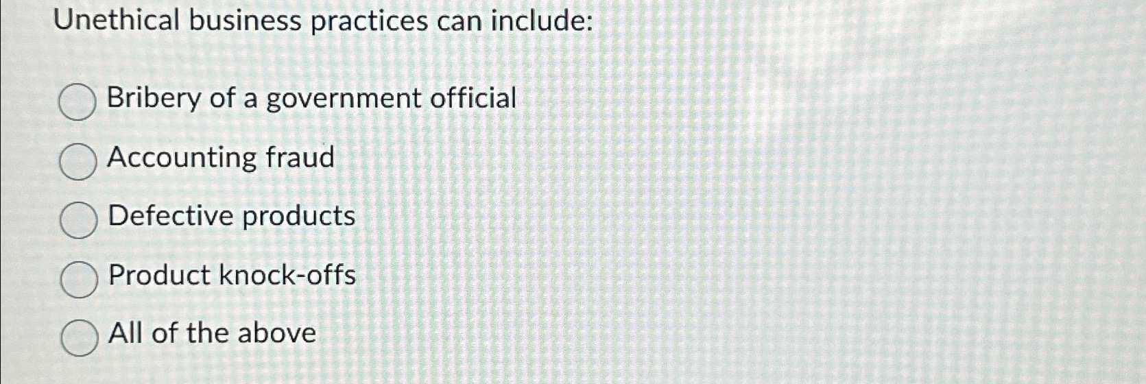 Solved Unethical business practices can include:Bribery of a | Chegg.com