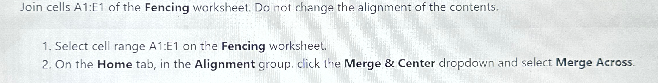 Solved Join cells A1:E1 ﻿of the Fencing worksheet. Do not | Chegg.com