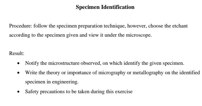 Specimen Identification Procedure: follow the | Chegg.com