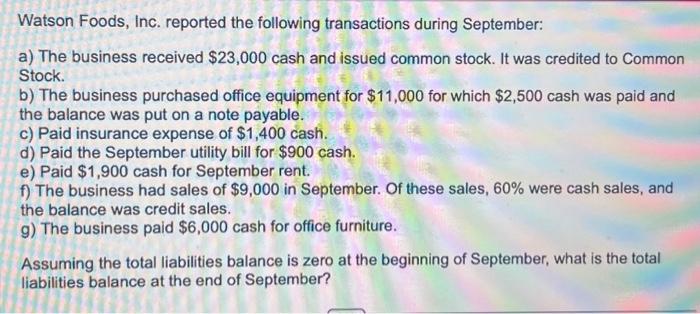 Solved Watson Foods, Inc. reported the following | Chegg.com