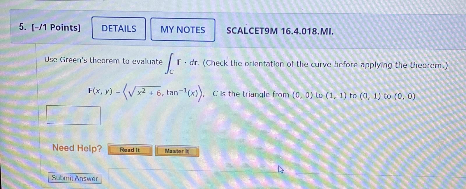 Solved Points]SCALCET9M 16.4.018.MI.Use Green's theorem to | Chegg.com