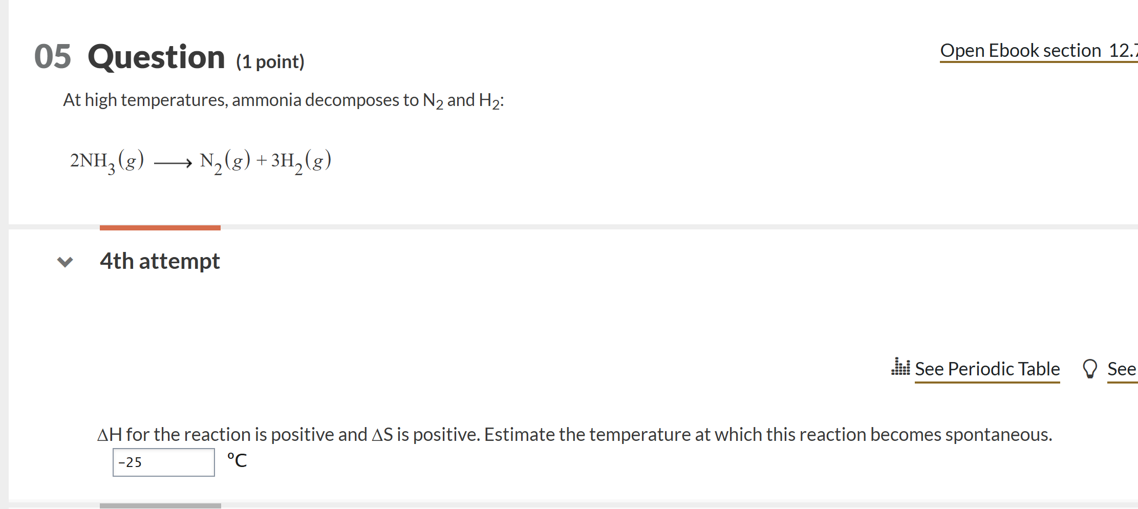 Solved 05 ﻿Question (1point)At high temperatures, ammonia | Chegg.com