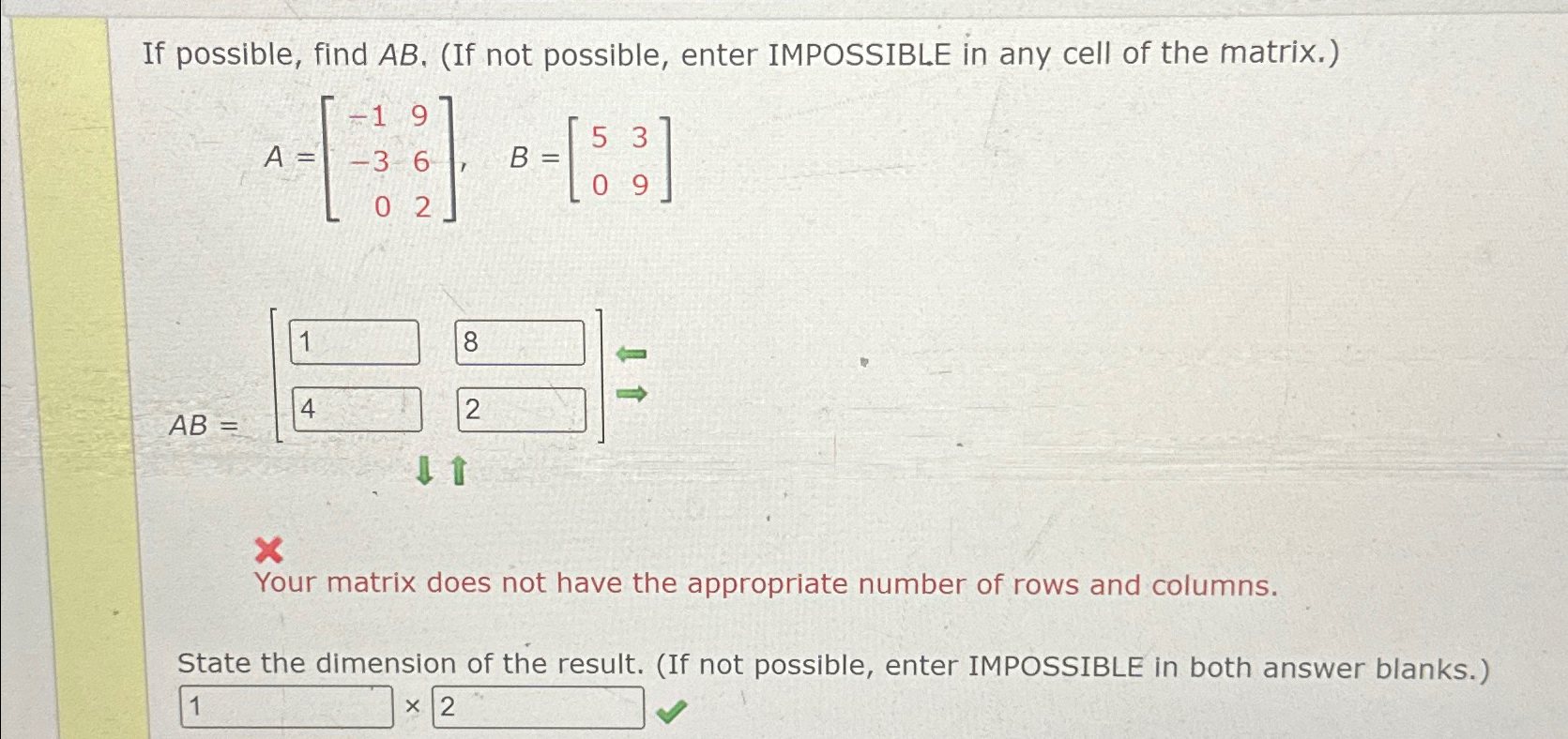 Solved If possible, find AB, (If not possible, enter | Chegg.com