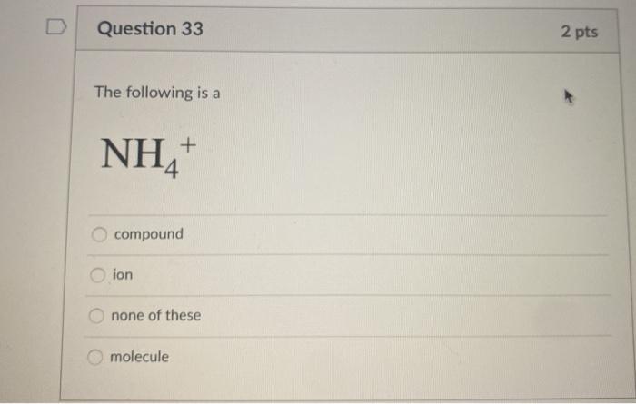Solved Question 33 2 pts The following is a NH4 compound ion | Chegg.com