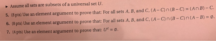 Solved Assume all sets are subsets of a universal set U. 5. | Chegg.com